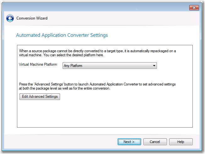 Automated Application Converter Settings Panel