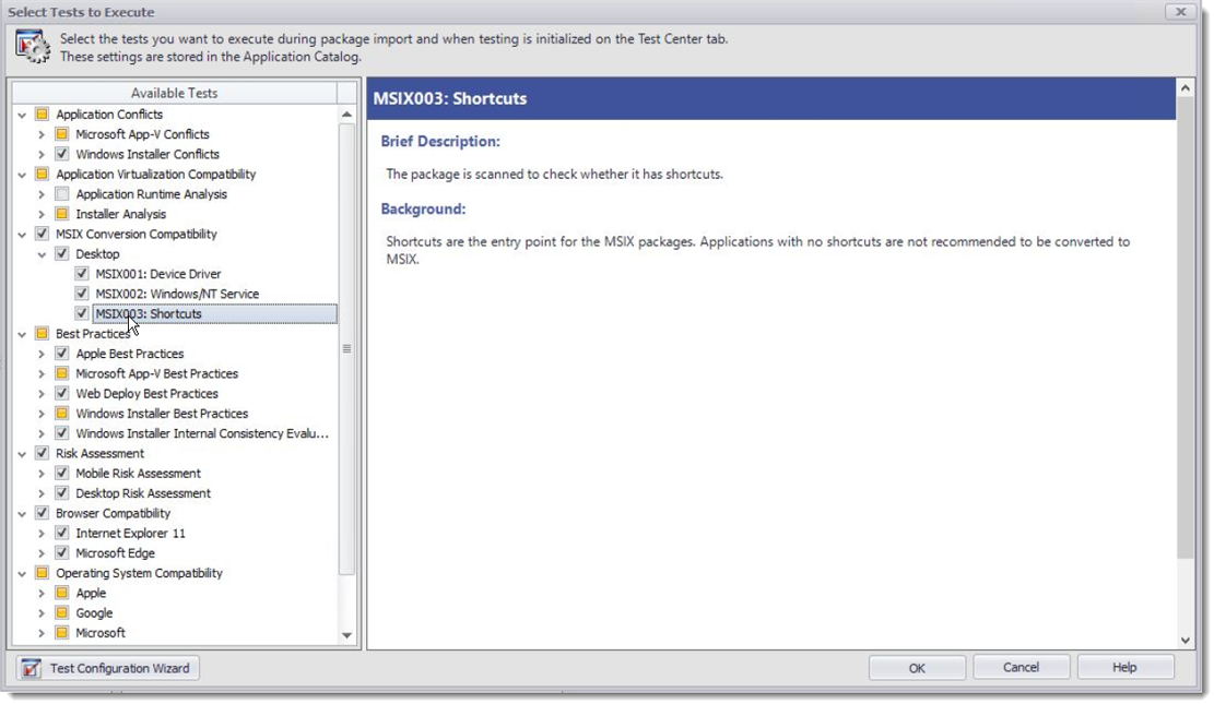 Scanning and Checking Whether or Not the Package Has Shortcuts for MSIX Conversion