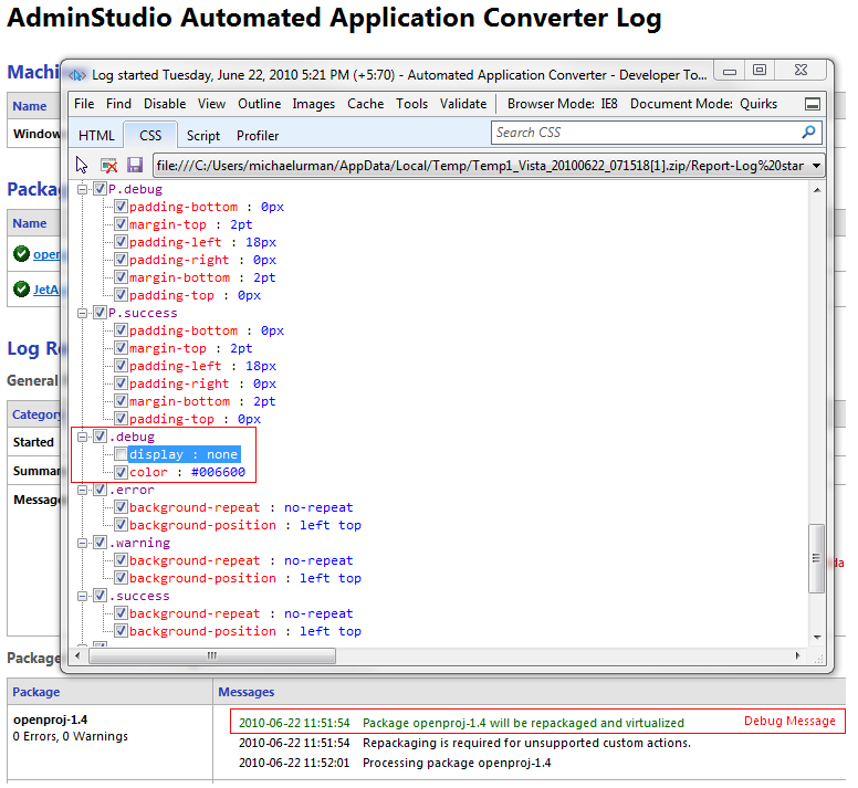 AdminStudio Automated Application Converter Log Report