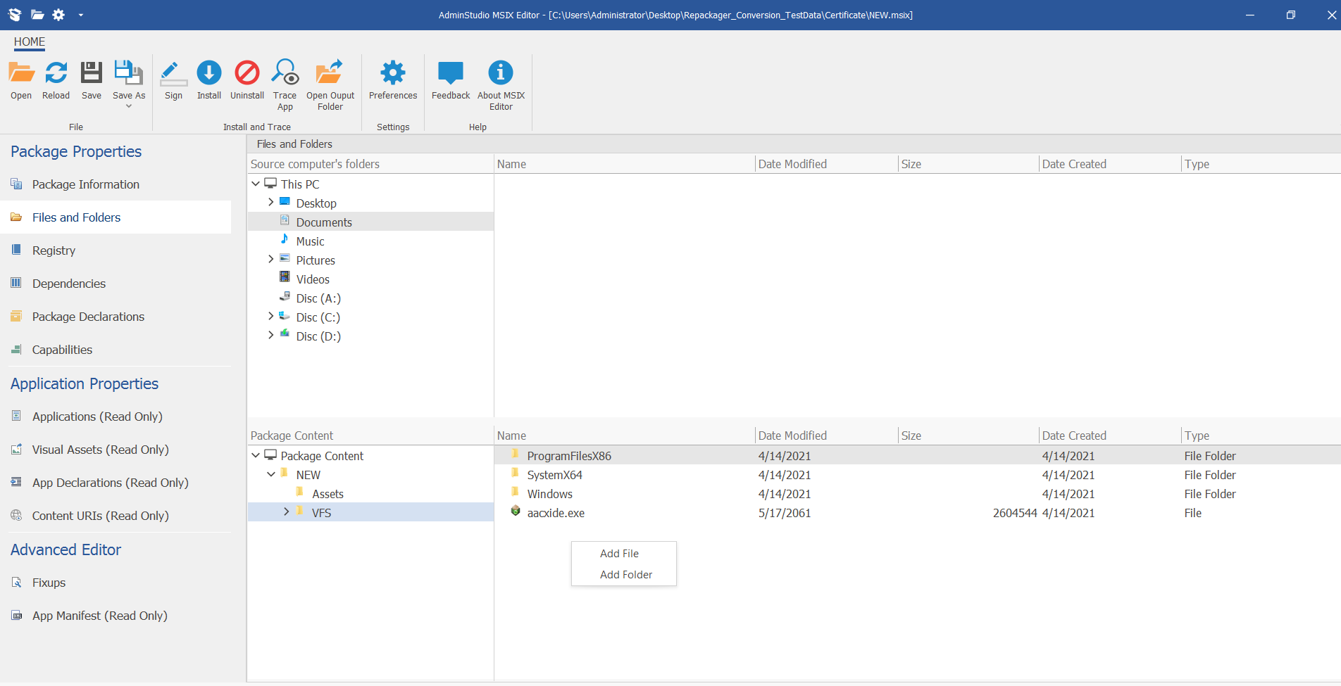 The Ability to Add a File or Folder in the Destination Details View
