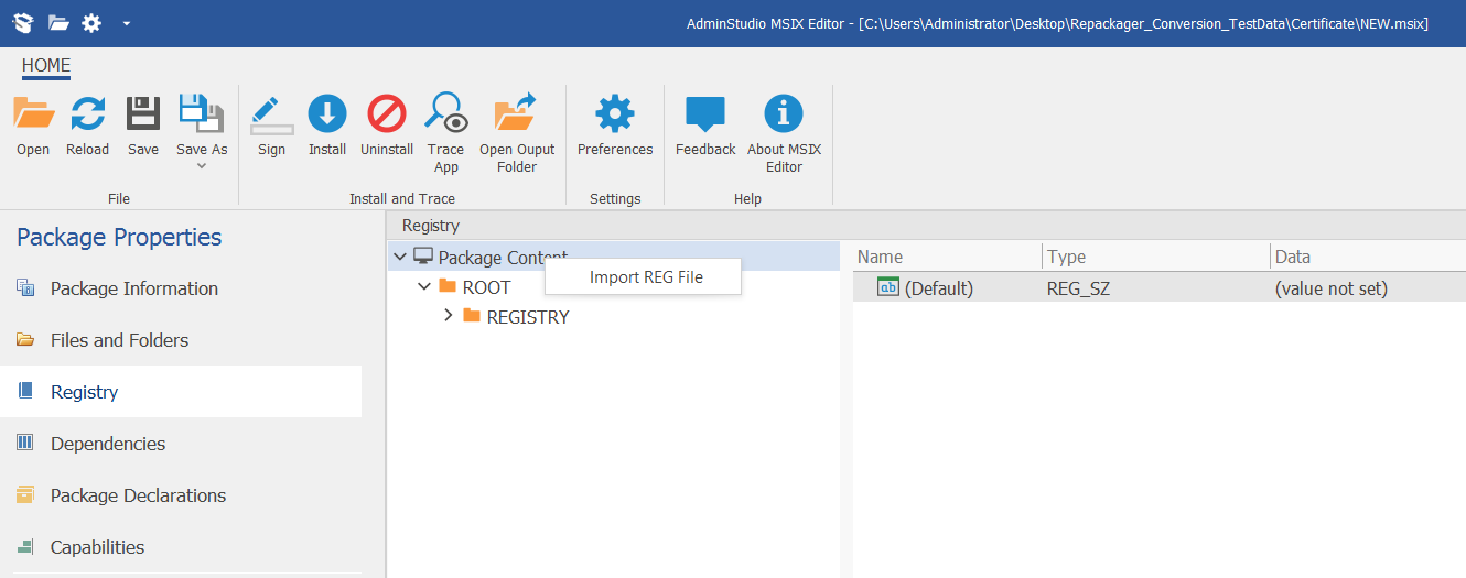 Importing of Registry Files