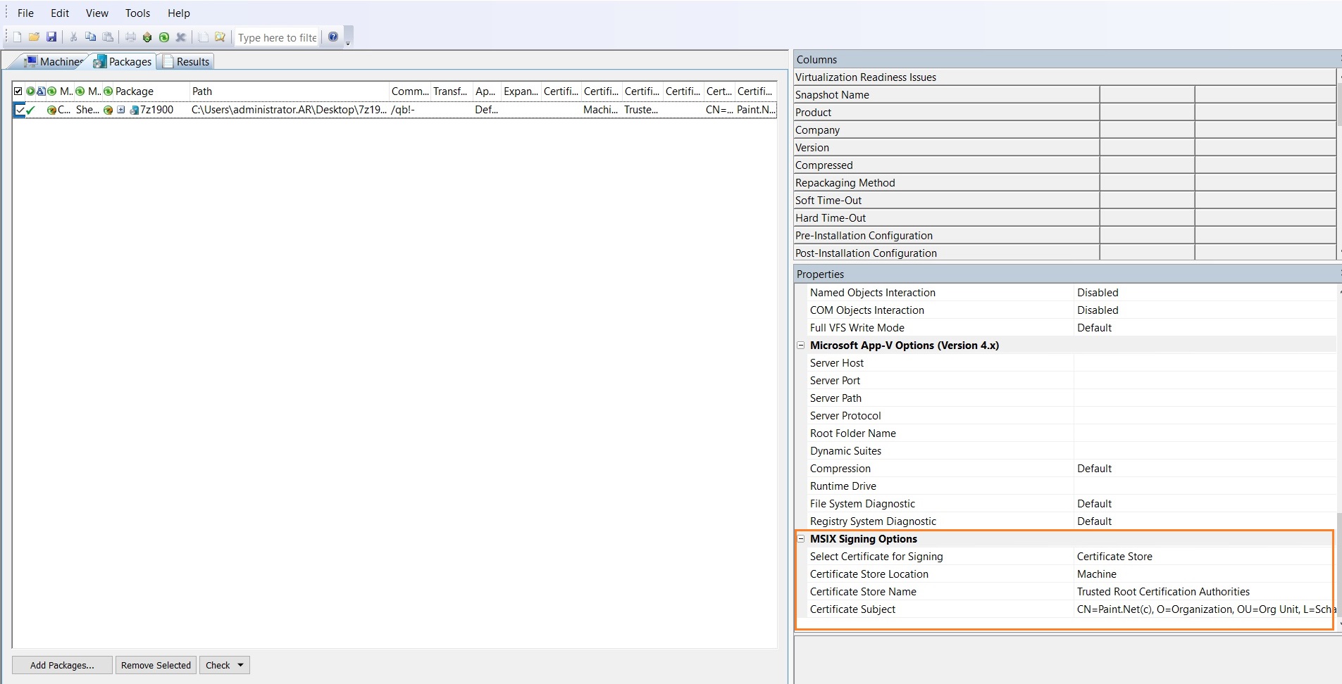 Setting MSIX Signing Options