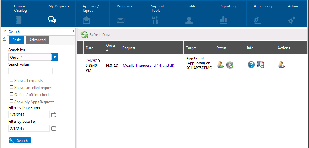 Verifying Deployment Status on the My Requests Tab