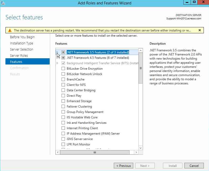 Enabling Roles and Features in Windows Server 2012 or Later