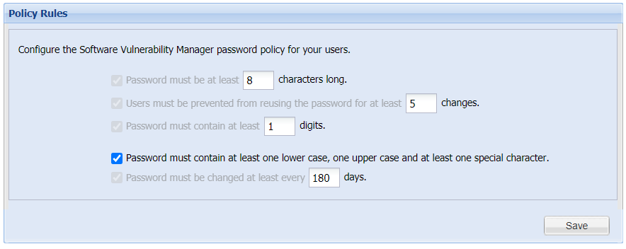 Enforced Special Characters for the Password