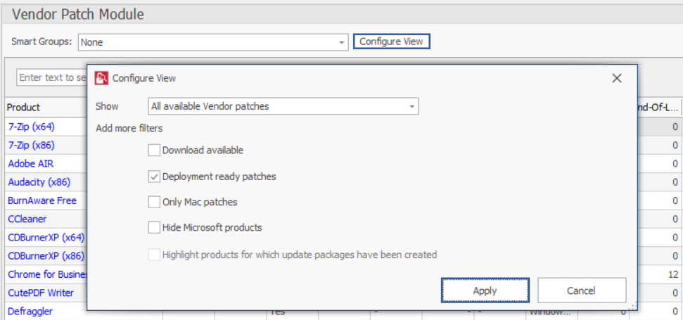 Configure View in the Vendor Patch Module