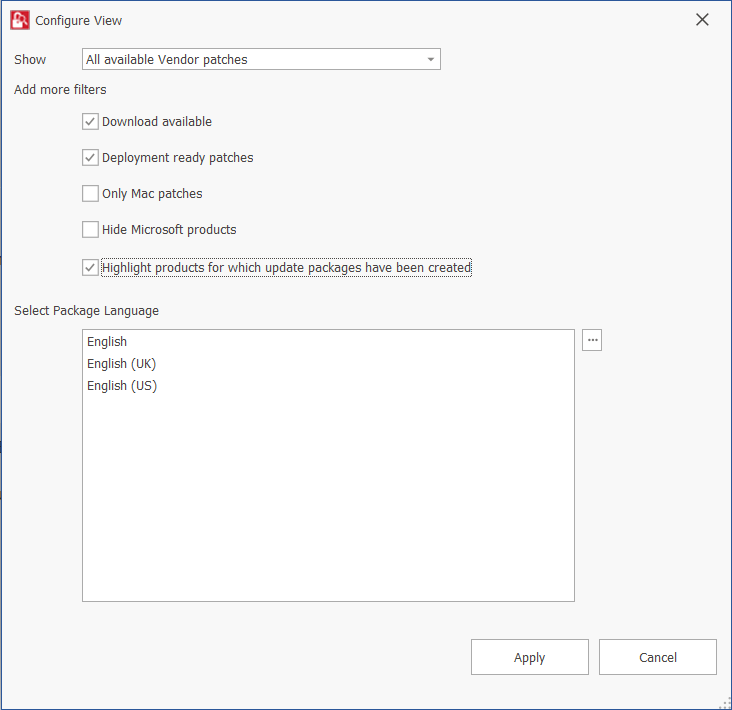 Configure Product Display Criteria for Vendor Patch Module View