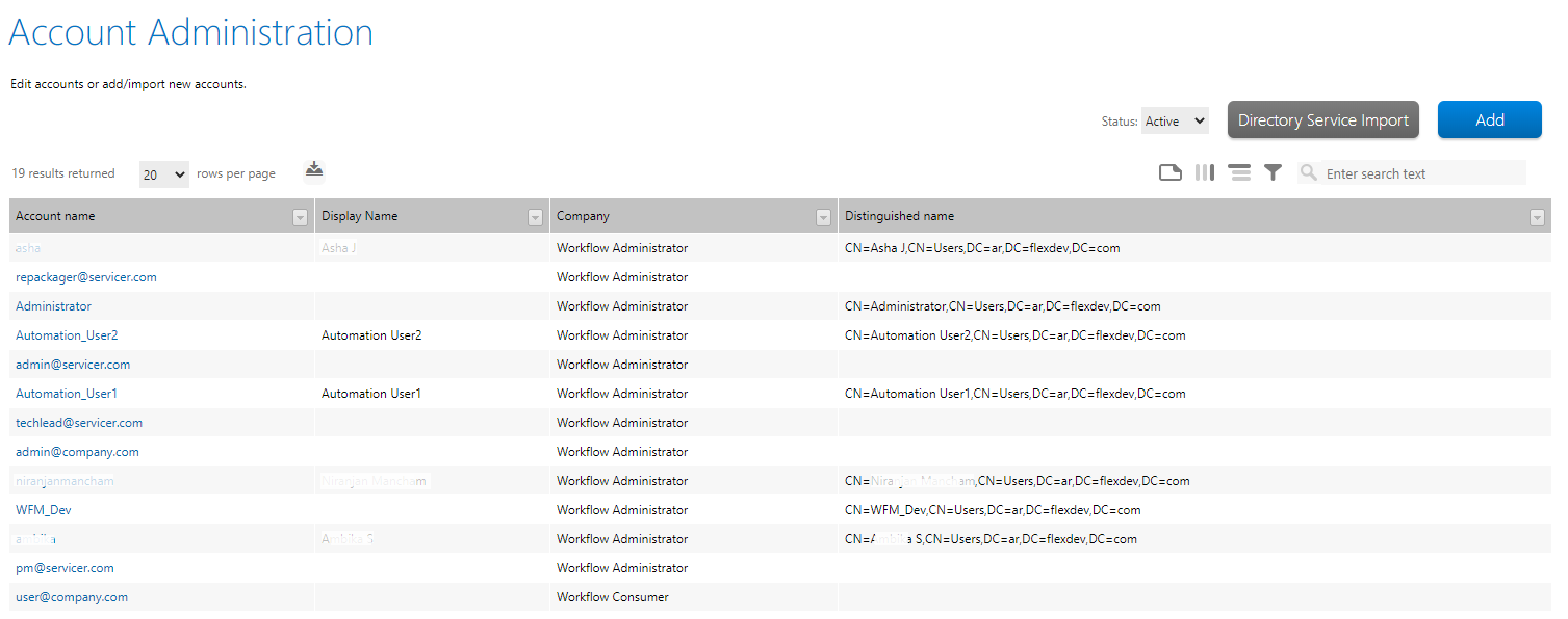 Account Administration Page