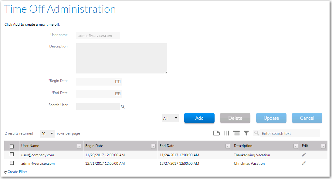 Entering a Time Off Record