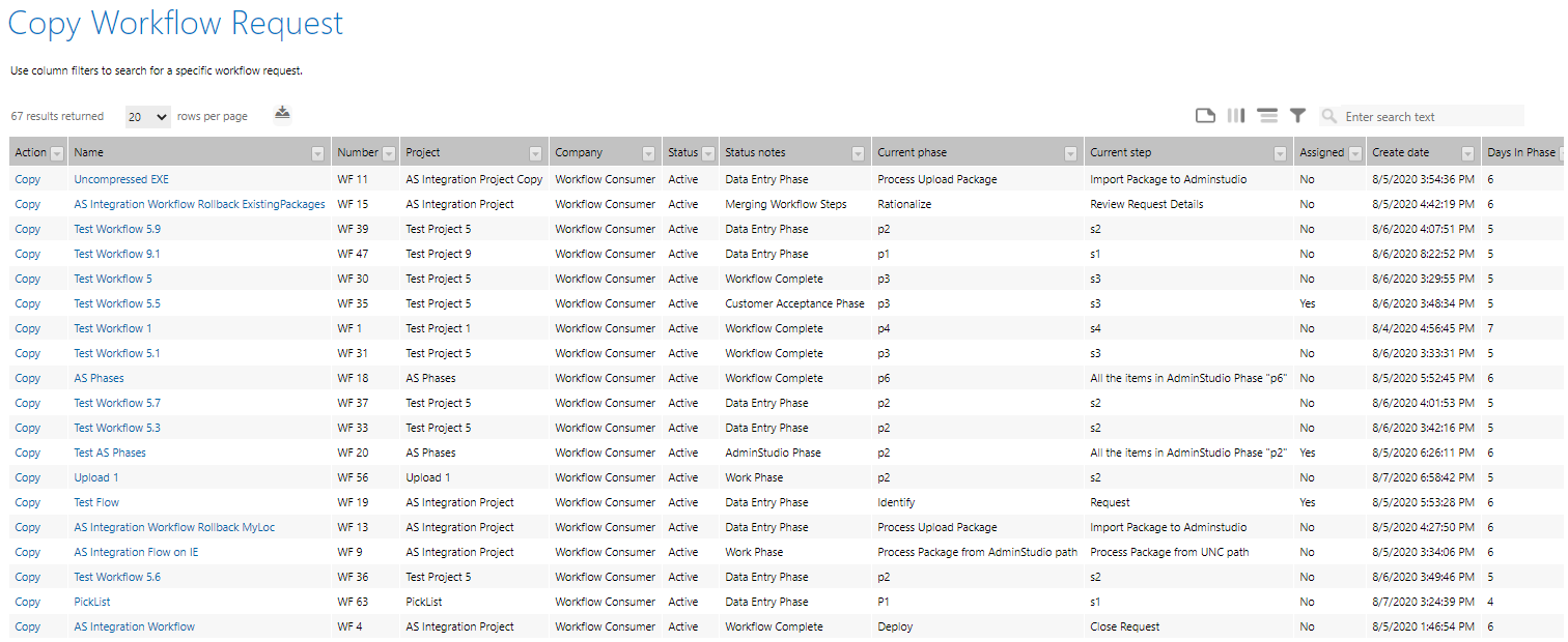 Copying an Existing Workflow Request