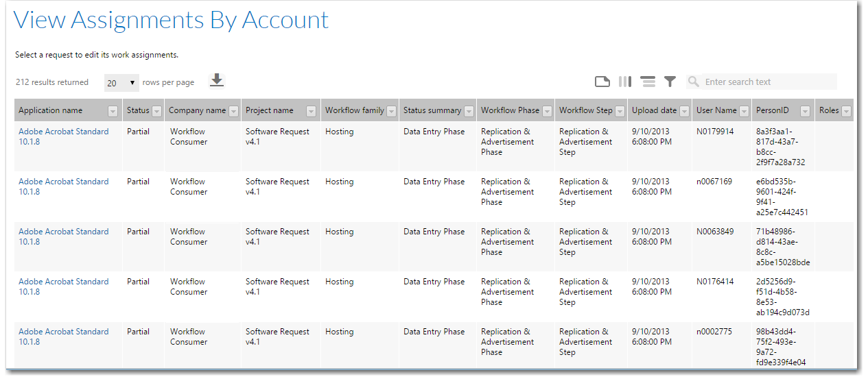 Assignments By Account Page
